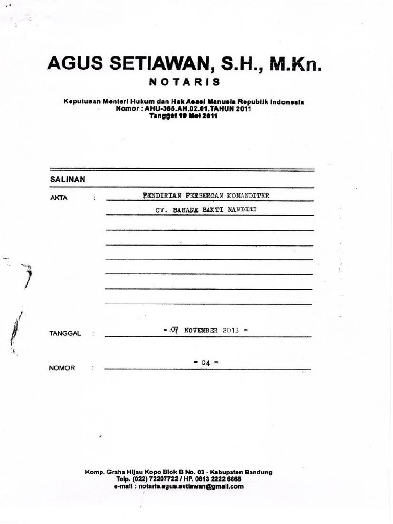 Akta Pendirian CV. | PDF