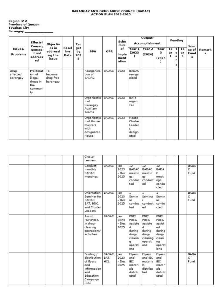 Sample BADAC Plan of Action | PDF