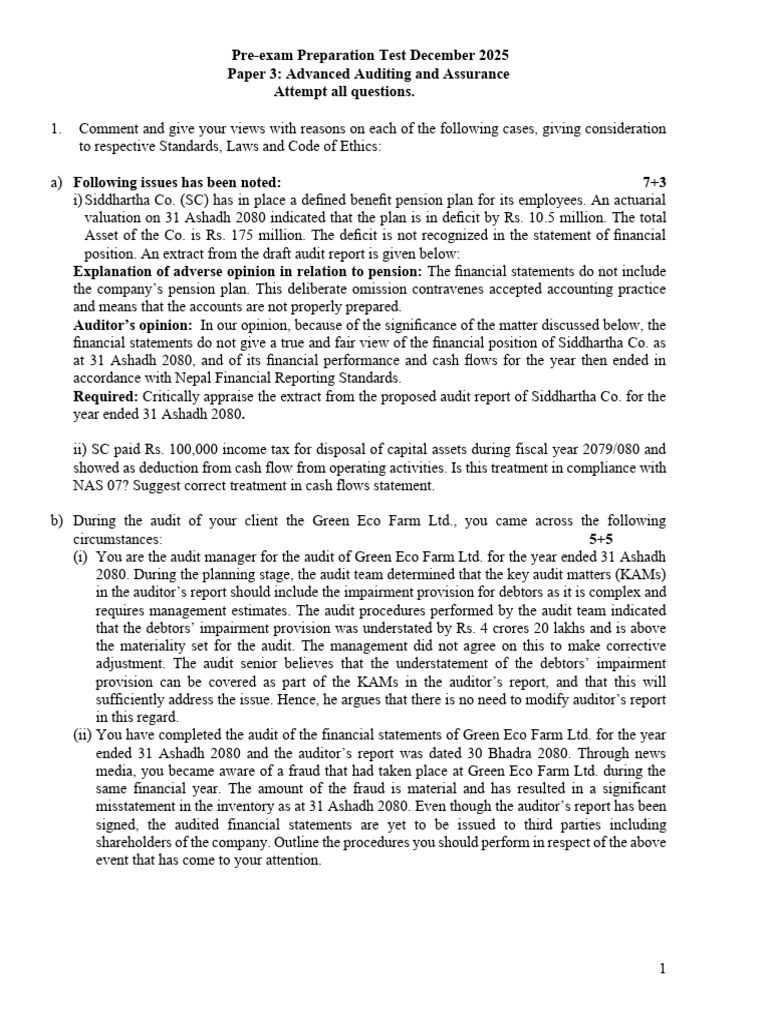 Paper 3 Advanced Audit | PDF | Auditor's Report | Audit