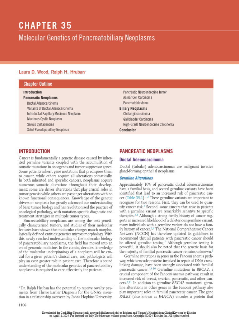 Molecular Genetics of Pancreatobiliary Neoplasms | PDF | Neoplasms ...