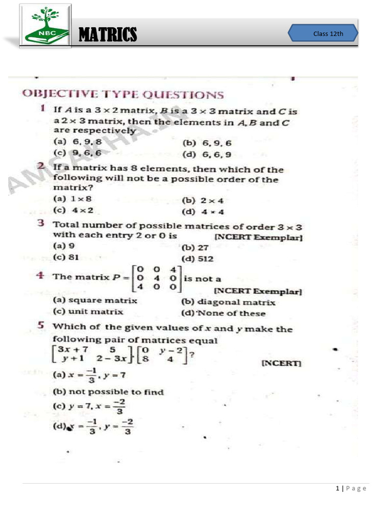 Class 12th MATRICS Overview | PDF