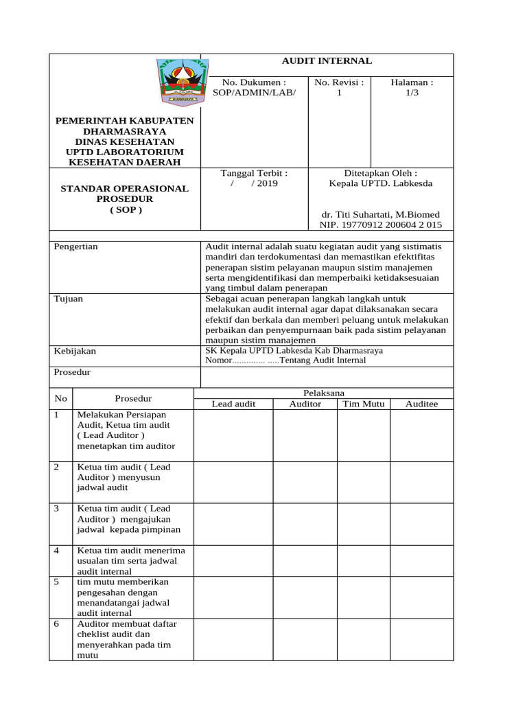Sop Dan Ik Audit Internal 2019 | PDF
