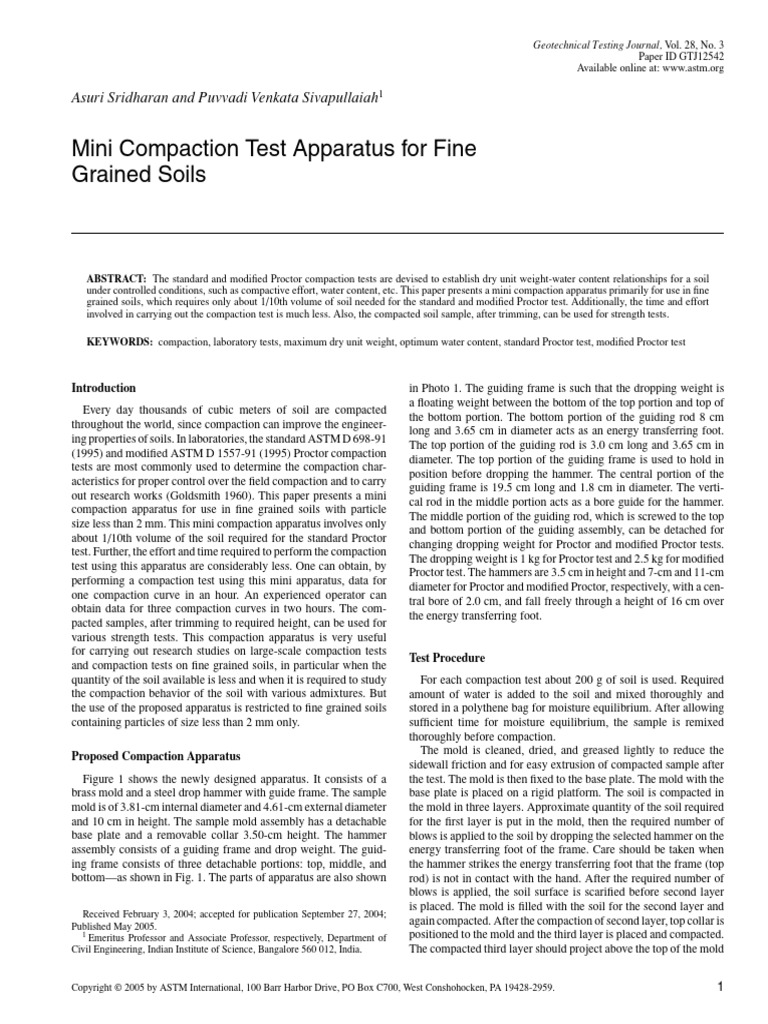 Mini Compaction Test for Fine Soils | PDF | Natural Materials | Soil