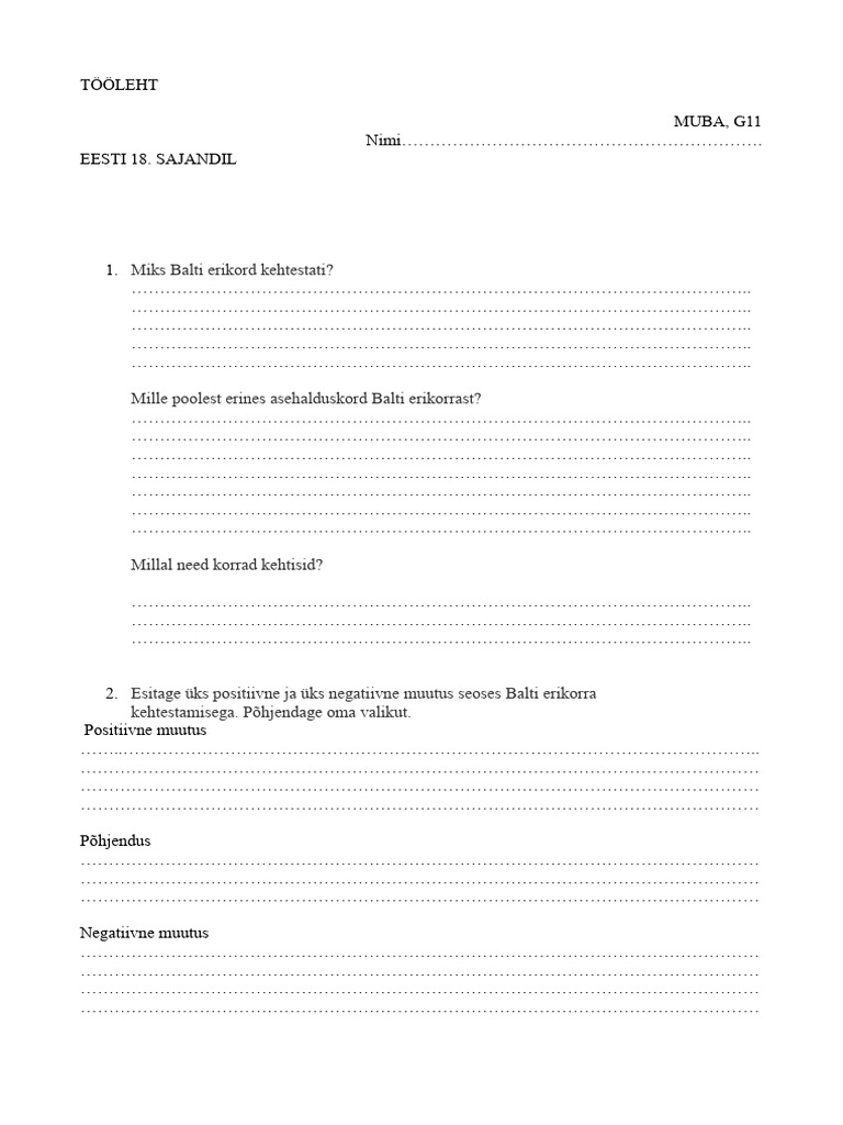 1 Leht Tööleht | PDF