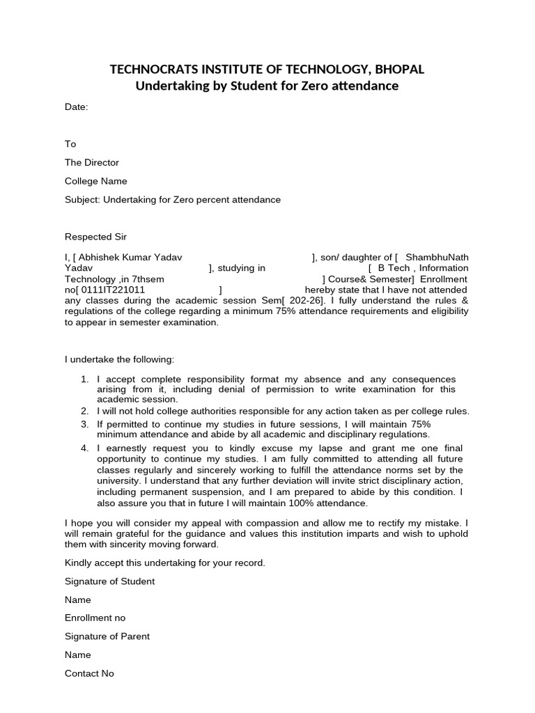 Student Undertaking For Director | PDF