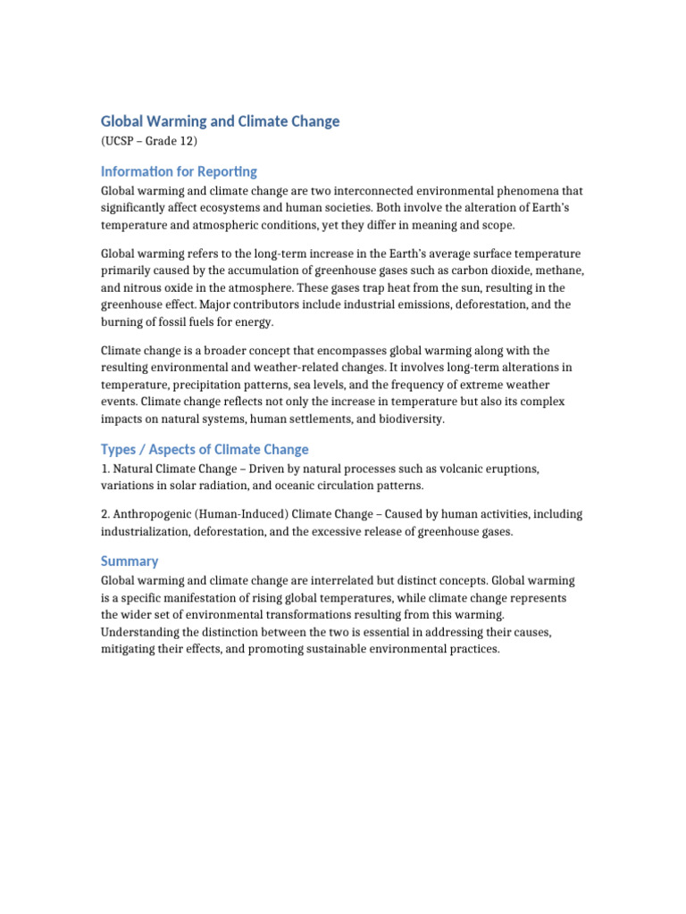 Understanding Global Warming vs. Climate Change | PDF