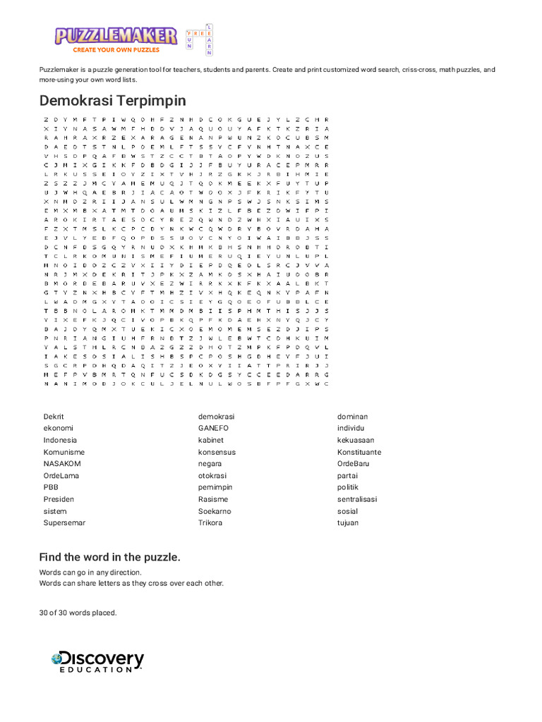 Word Search Puzzle - Discovery Education Puzzlemaker | PDF