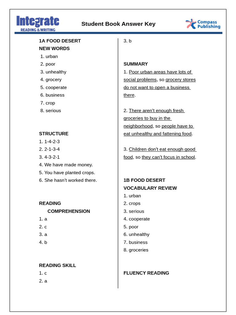Student Book Answer Key Overview | PDF | Reading Comprehension ...