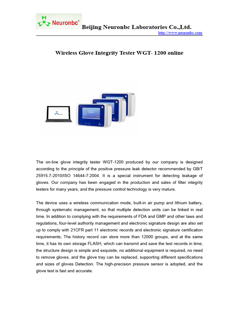 Wireless Glove Integrity Tester WGT - 1200 | PDF | Intravenous Therapy ...