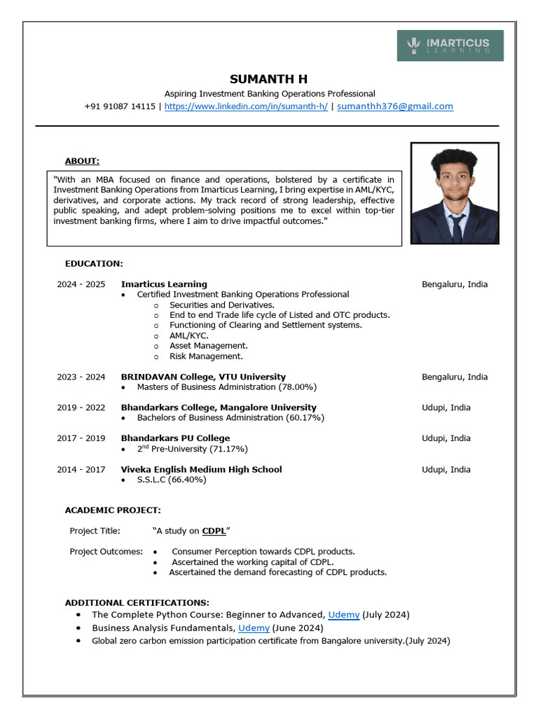 Sumanth Resume Finance-1 | PDF | Business