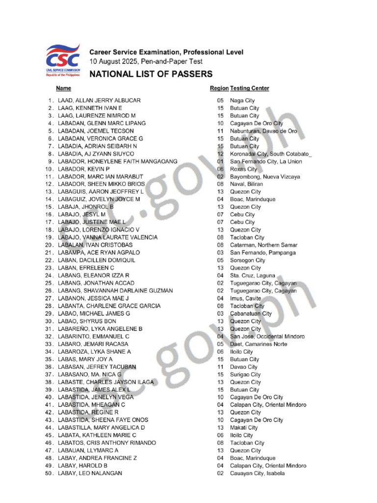 L 2025 0810 List of Passers P | PDF
