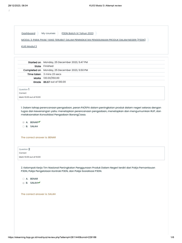 Kuis Modul 3 P3DN: Hasil dan Analisis | PDF