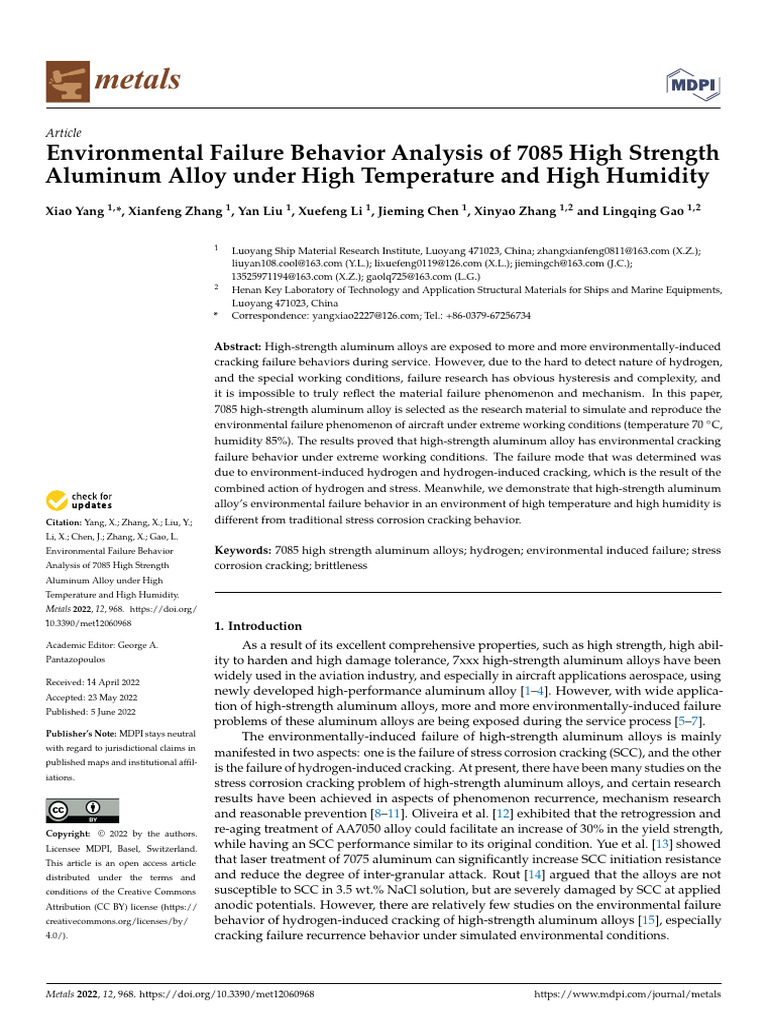 Environmental Failure Behavior Analysis of 7085 High | PDF | Fracture ...