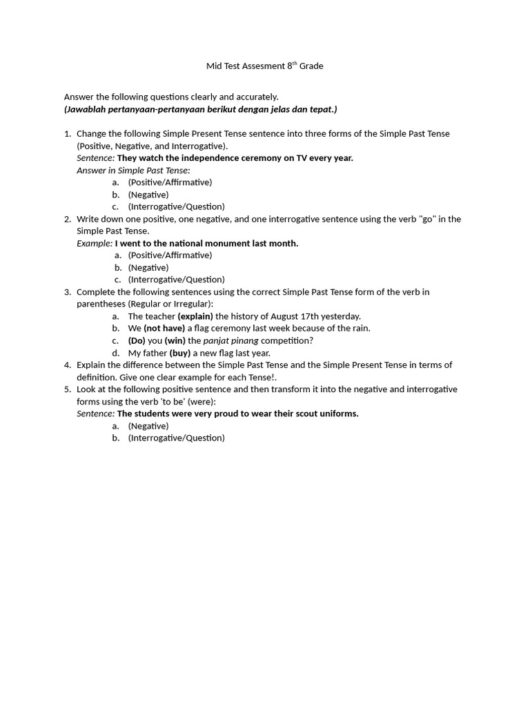 Mid Test Assesment 8th Grade | PDF