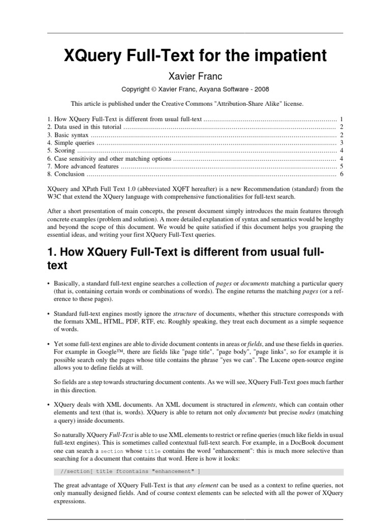 Xquery Full-Text For The Impatient | PDF | Computer Programming | Computing