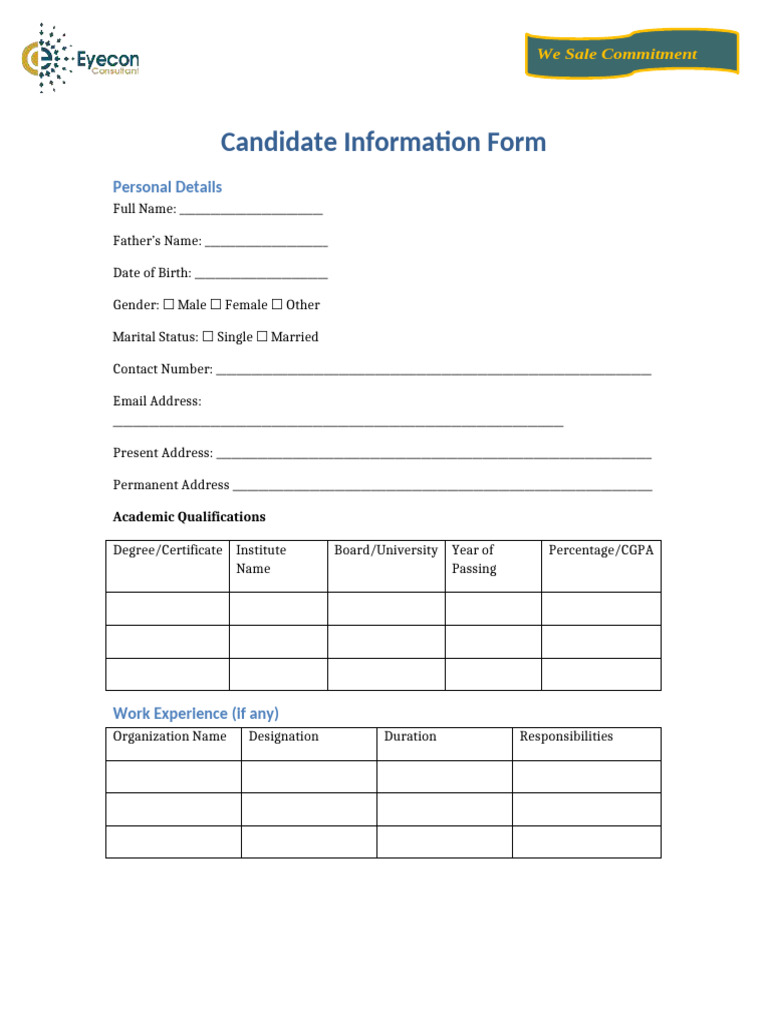 Candidate Information Form | PDF