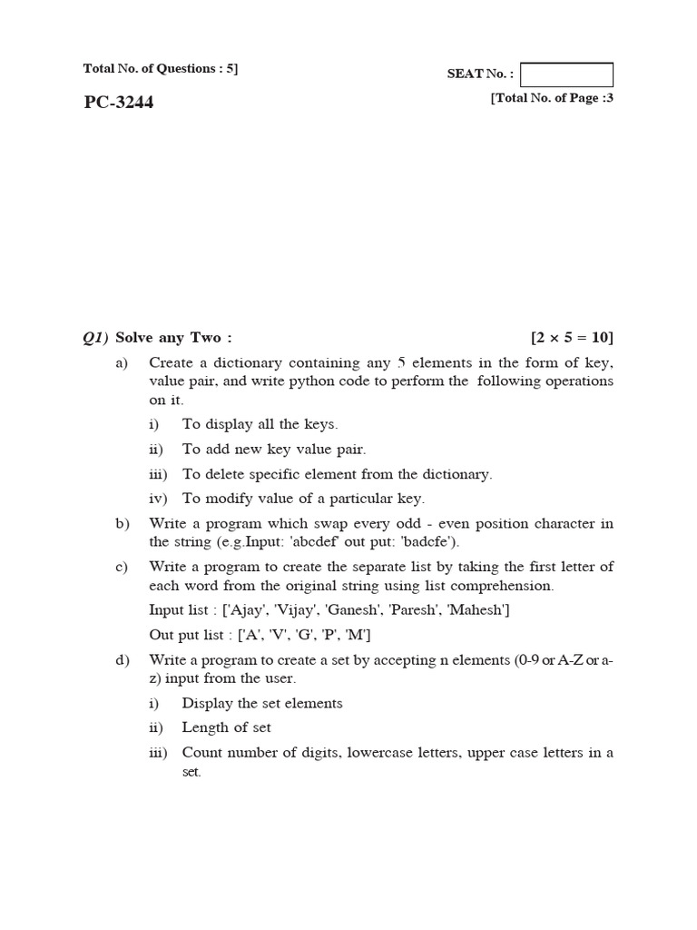 M.C.A (2024 PATTERN) Question Papers (NOV 2024) | PDF | Computer ...