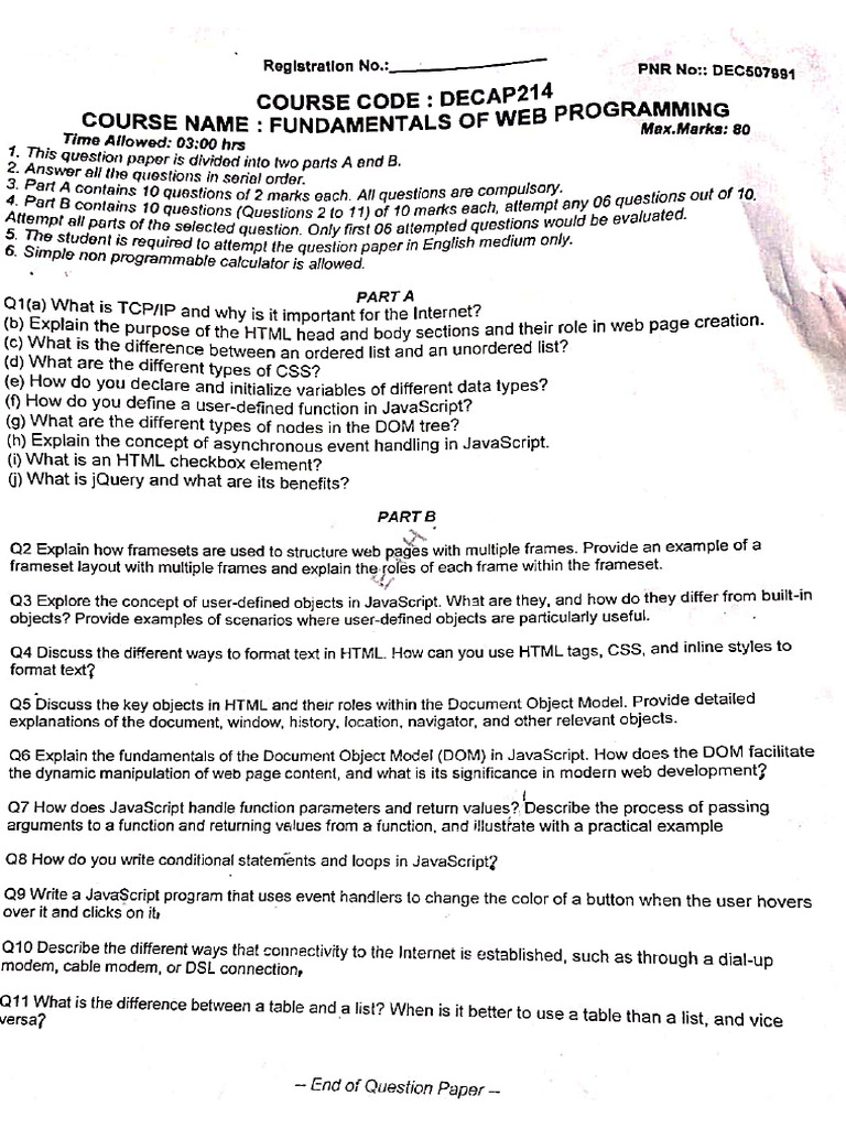 Bca3 Previous Year Ques Paper | PDF