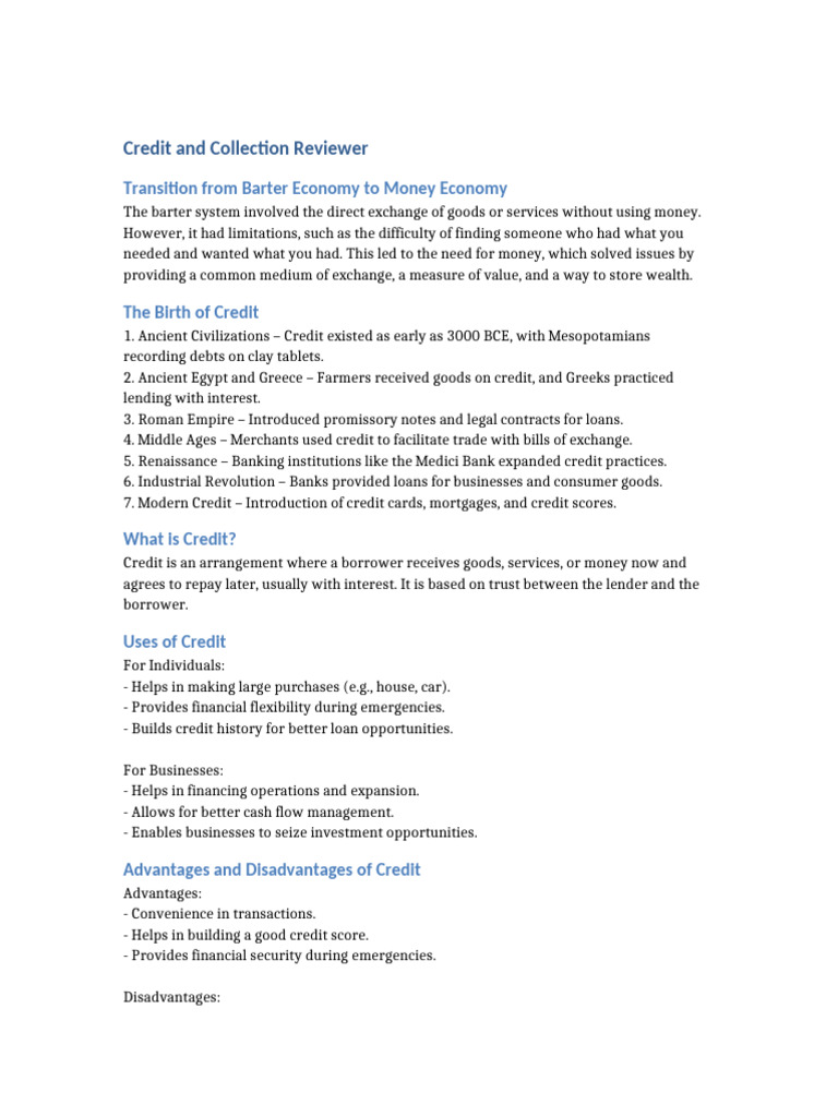 Credit and Collection Reviewer | PDF | Credit | Finance & Money Management