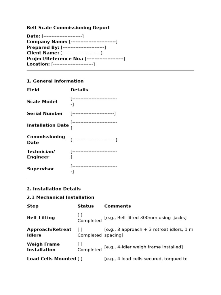 Belt Scale Commissioning Report | PDF | Calibration | Power Supply