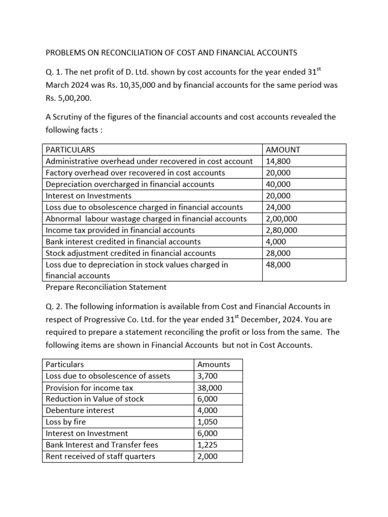 Cost and Financial Accounts Reconciliation Guide | PDF | Financial ...