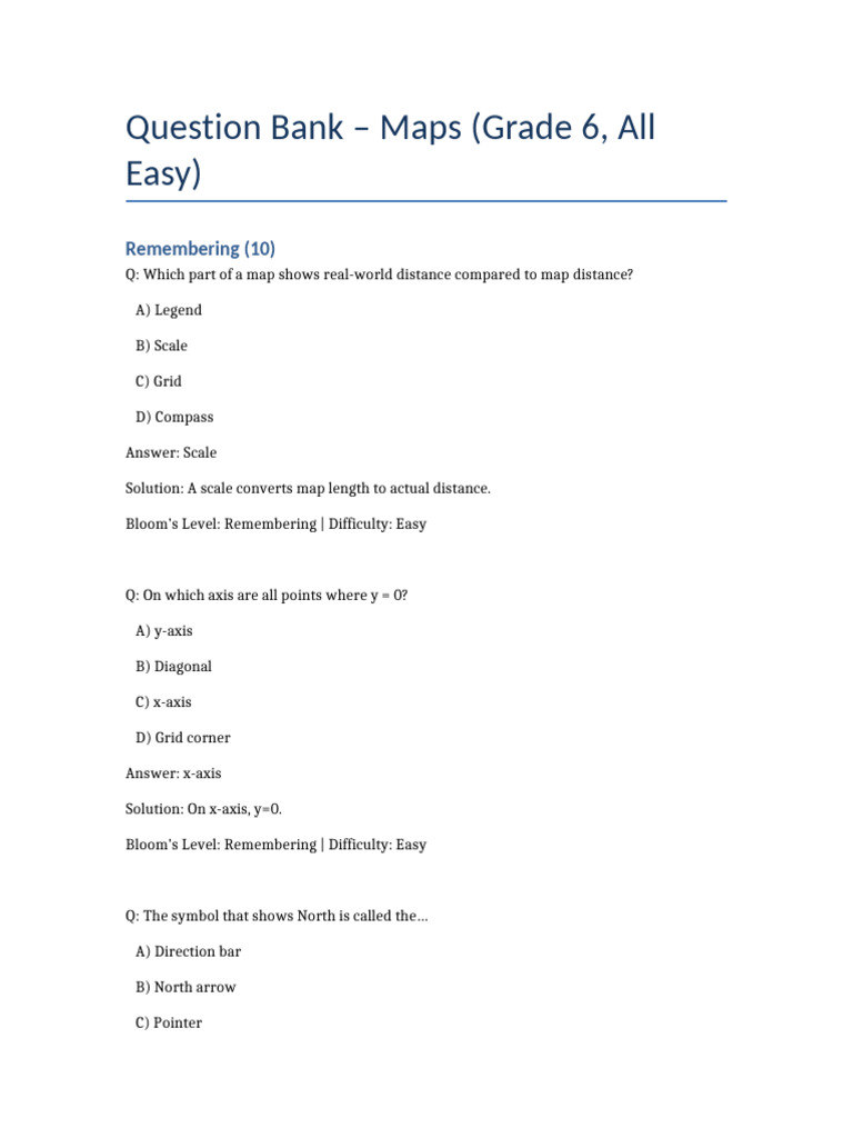 Grade 6 Map Questions and Answers | PDF | Cartesian Coordinate System | Map