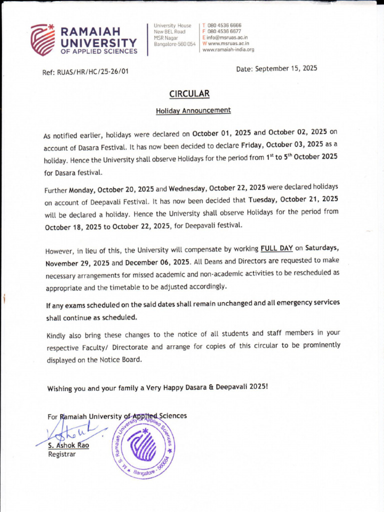 Holiday Circular 1 | PDF