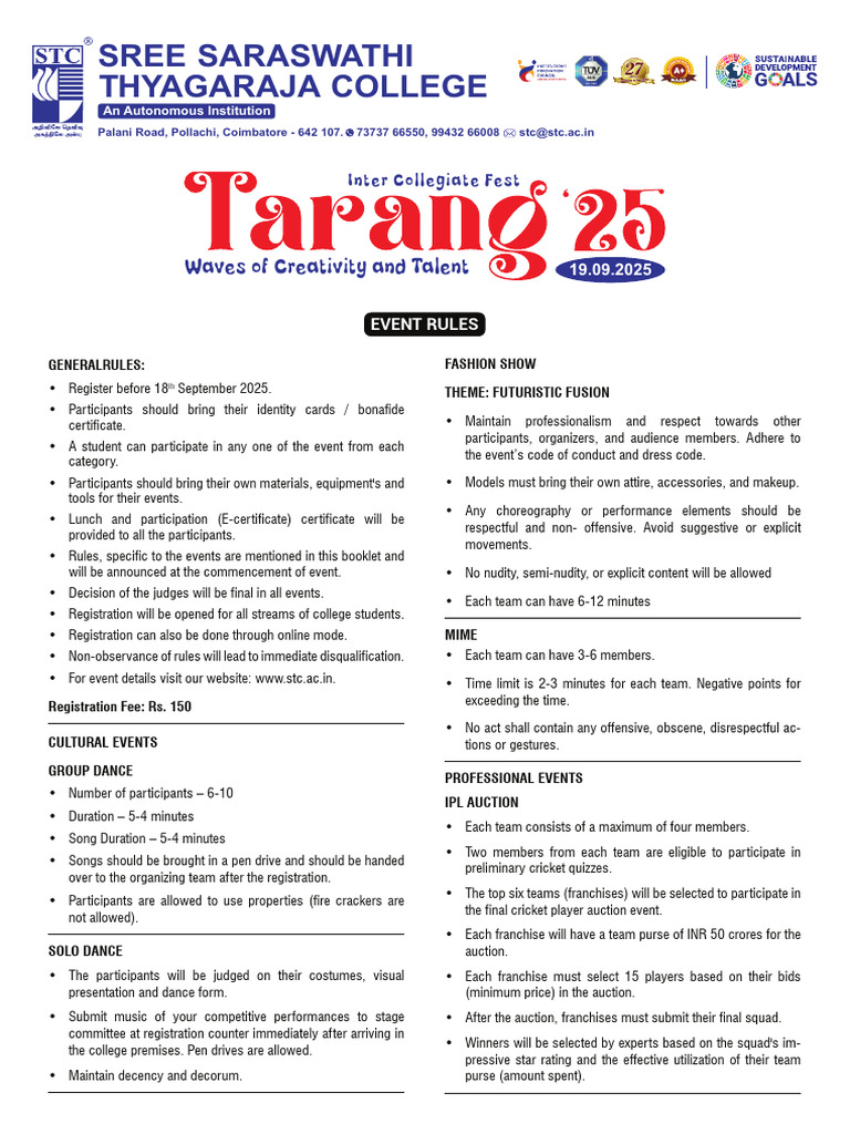 Tarang - 2025 Event Rules-1 | PDF | Auction