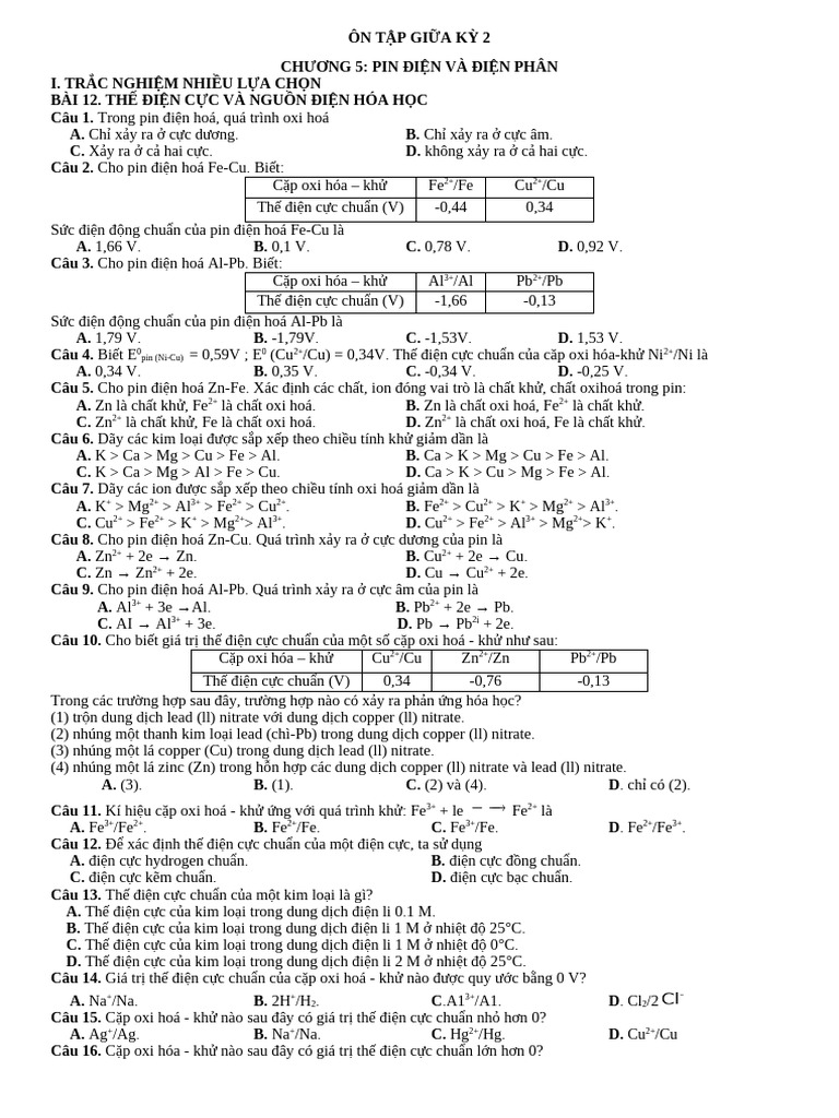 So12-Gk2-Ôn Tập | PDF