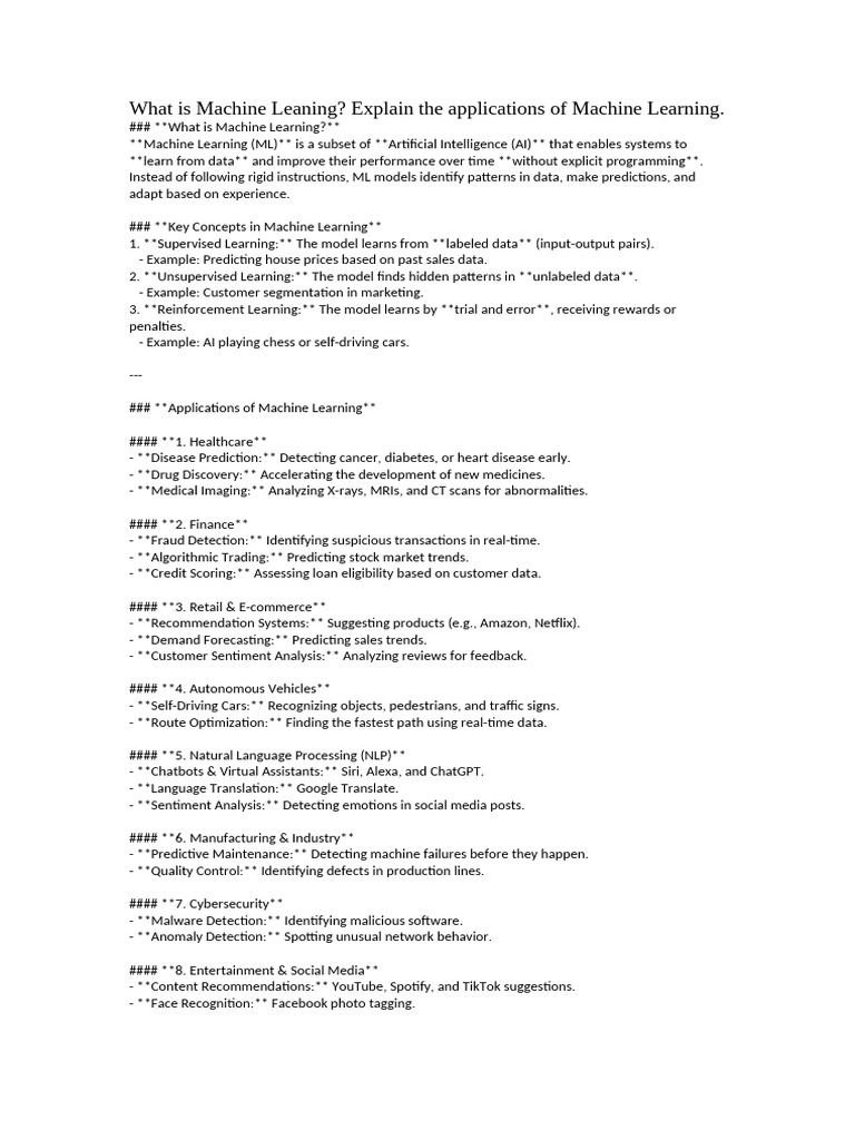 Machine Learning Important Questions and Answers | PDF | Machine ...