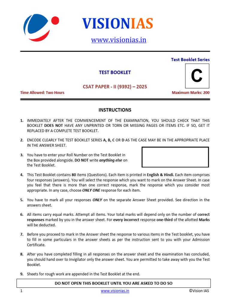 CSAT Paper II Test Booklet 2025 | PDF | Agriculture | Consumer Price Index