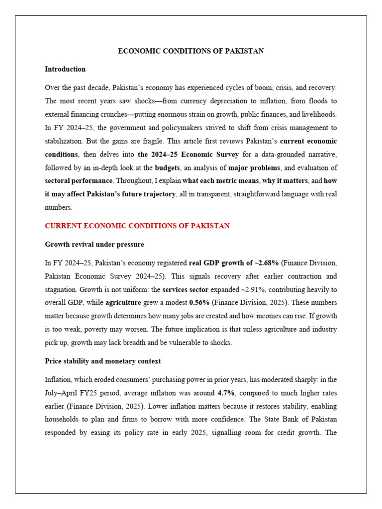 Pakistan Economic Conditions 2024-25 Analysis | PDF | Government Budget ...