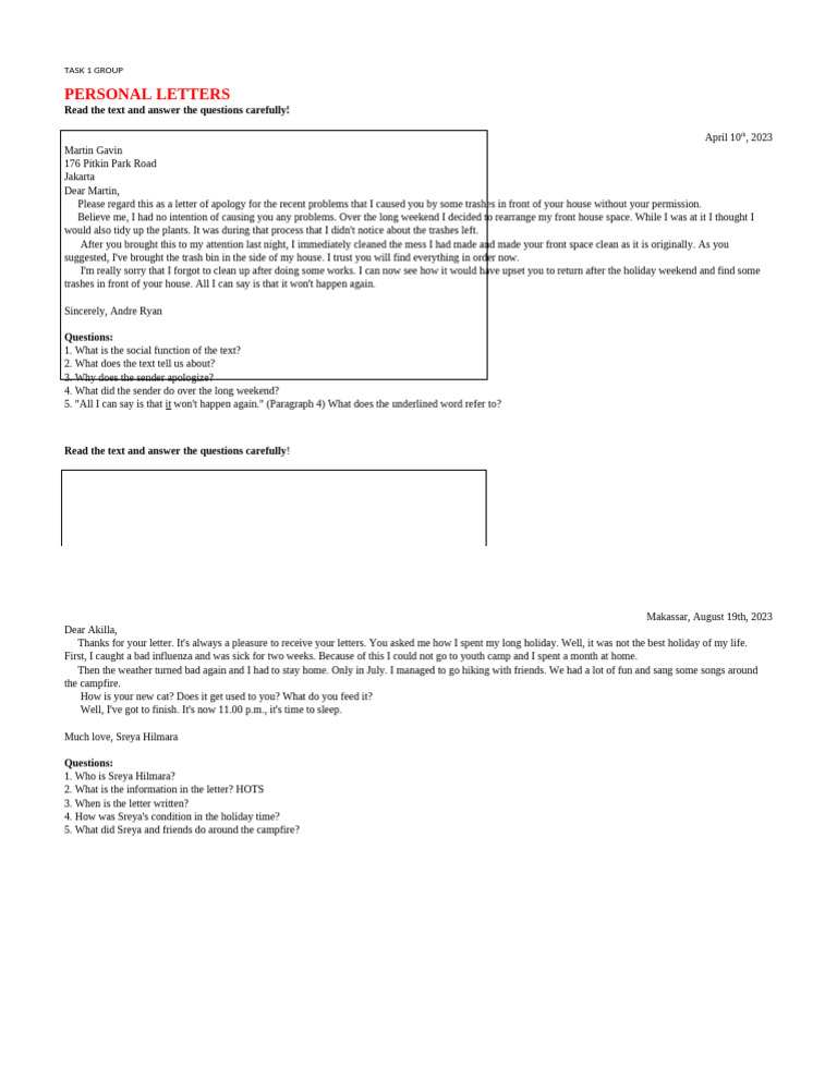 Personal Letters: Apologies and Updates | PDF