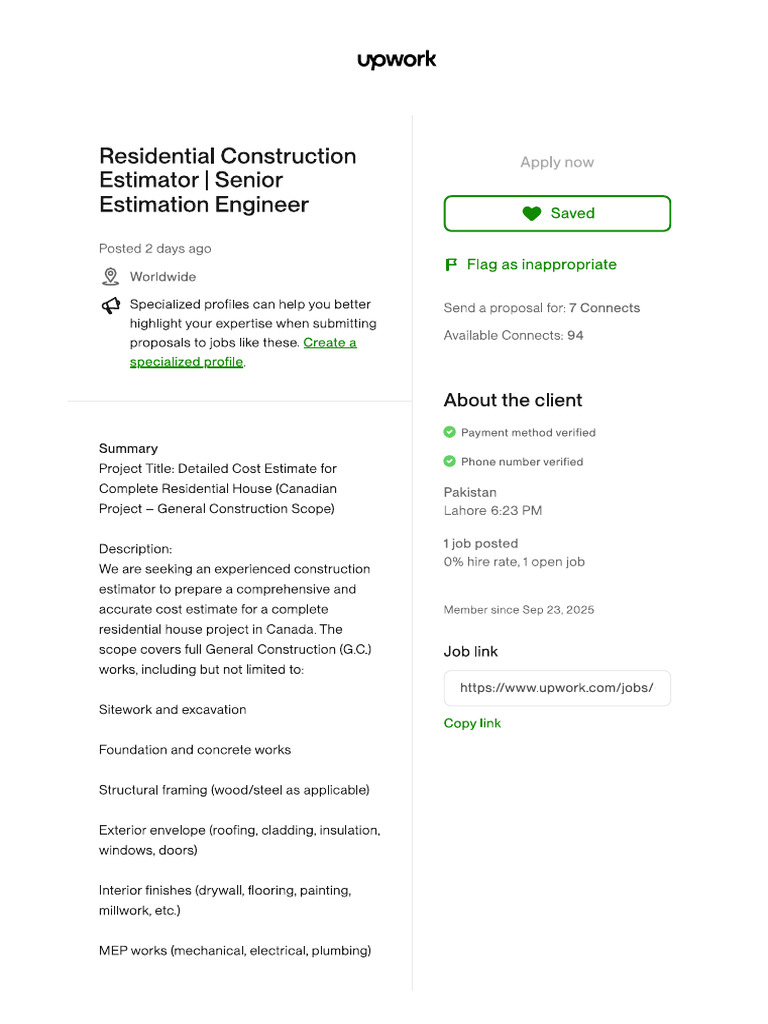 Residential Construction Estimator Senior Estimation Engineer | PDF