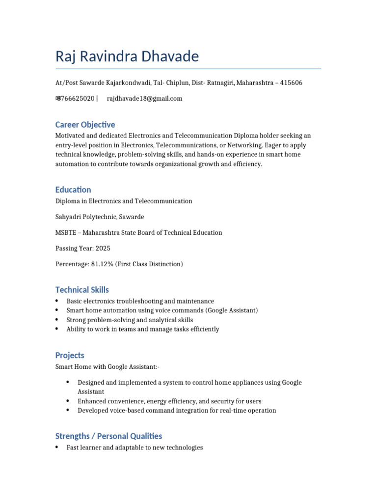Raj Ravindra Dhavade Resume | PDF