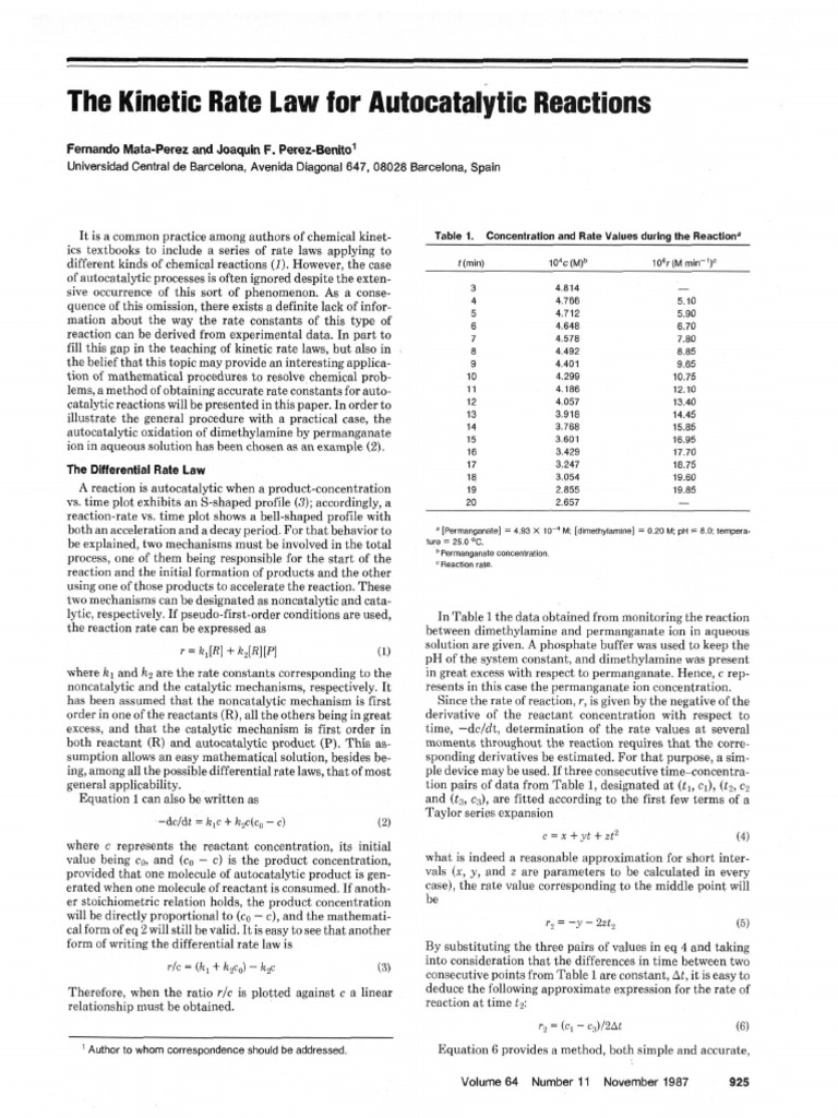Kinetic Rate Law for Autocatalytic Reactions | PDF | Chemical Kinetics ...
