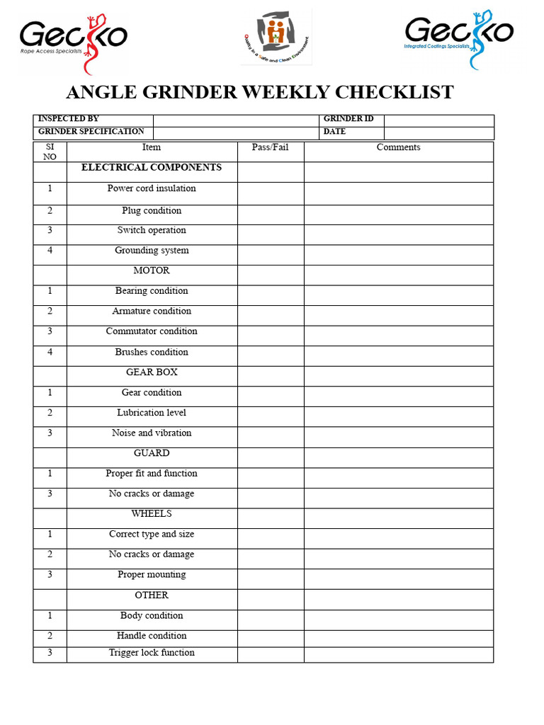 Angle Grinder Checklist | PDF