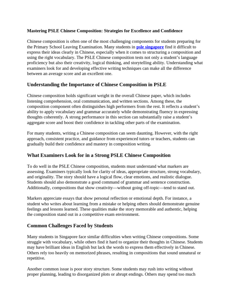 PSLE Chinese Composition Mastery Guide | PDF | Vocabulary | Creativity