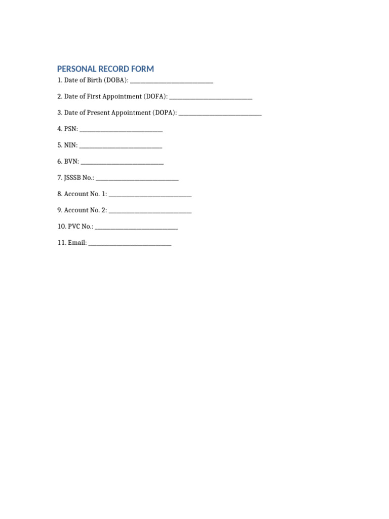 Personal Record Form | PDF