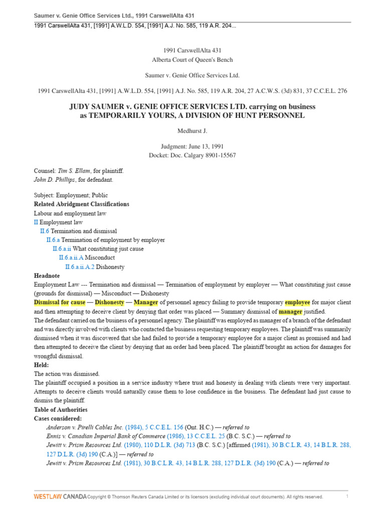 Saumer V Genie Office Services LTD | PDF | Employment
