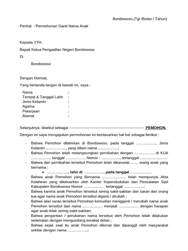 Contoh Permohonan Ganti Nama | PDF