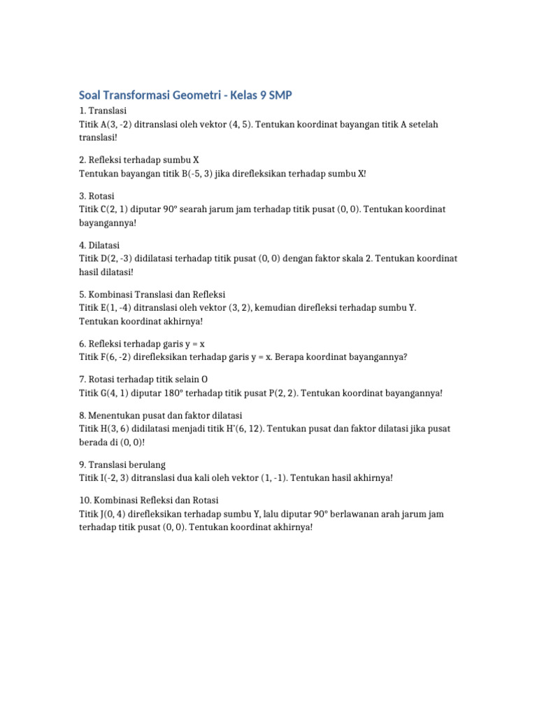Soal Transformasi Geometri Kelas 9 | PDF
