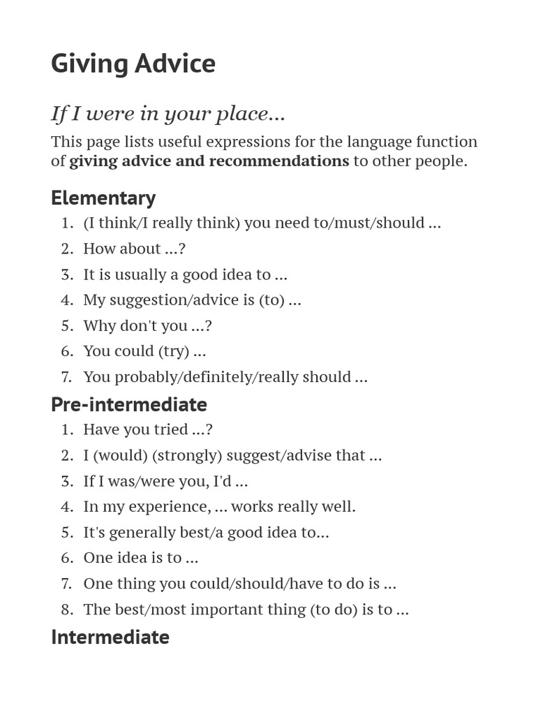 Giving Advice Phrases 5.25.09 PM | PDF