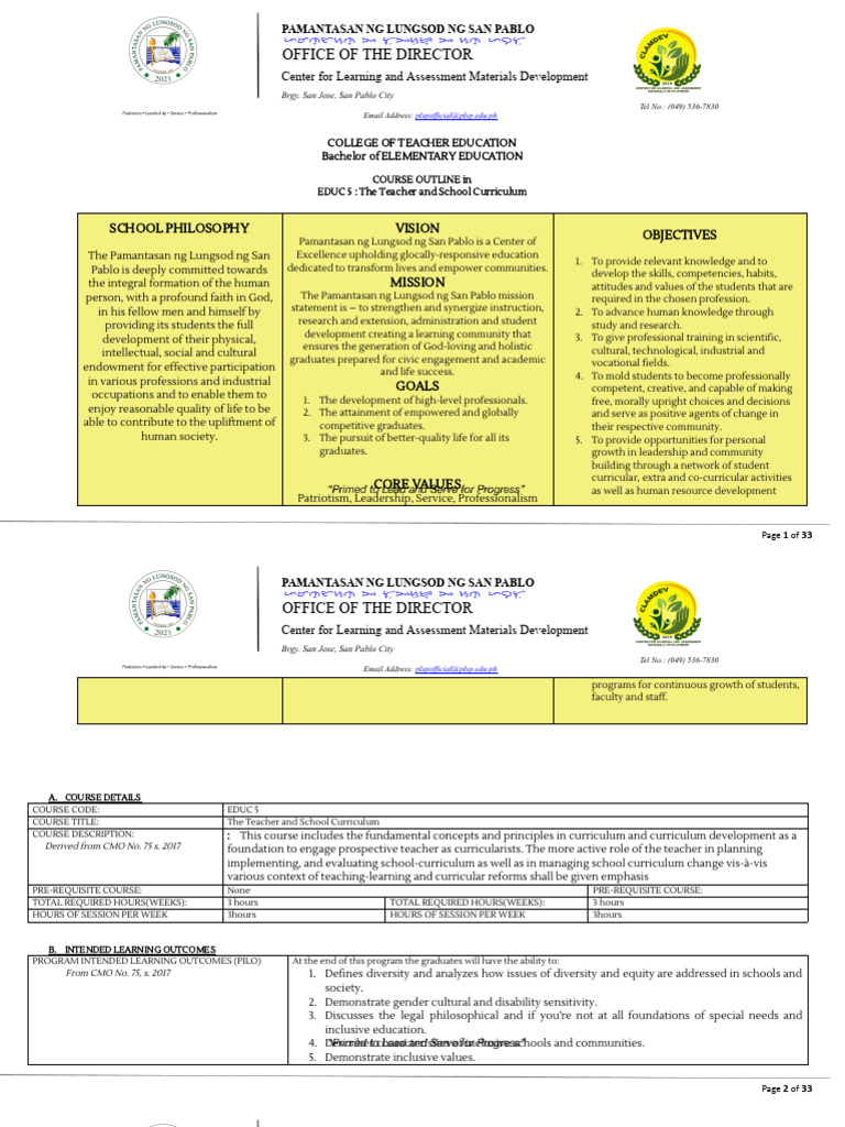 Course Outline for EDUC 5 Curriculum | PDF | Curriculum | Inclusion ...