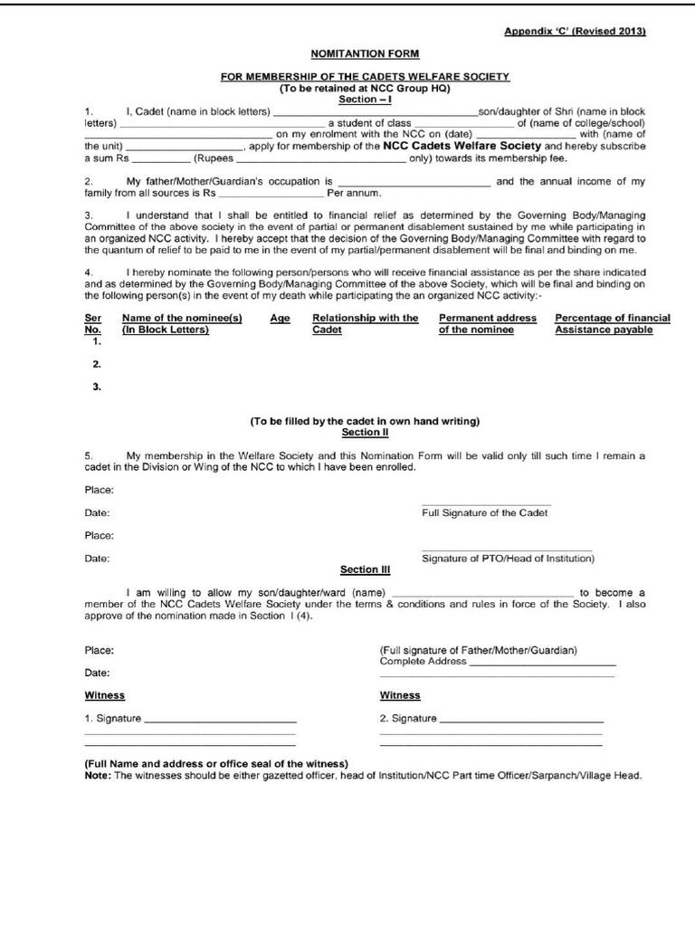 NCC Enrollment Form 2 | PDF