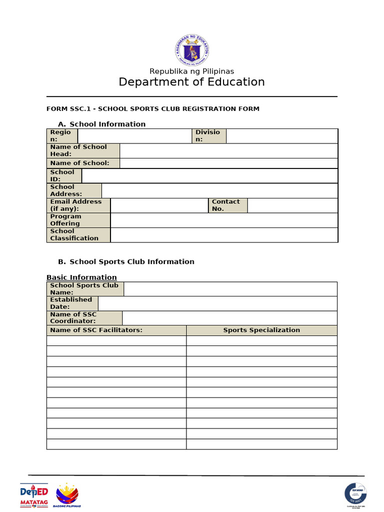 School Sports Club Registration Form | PDF