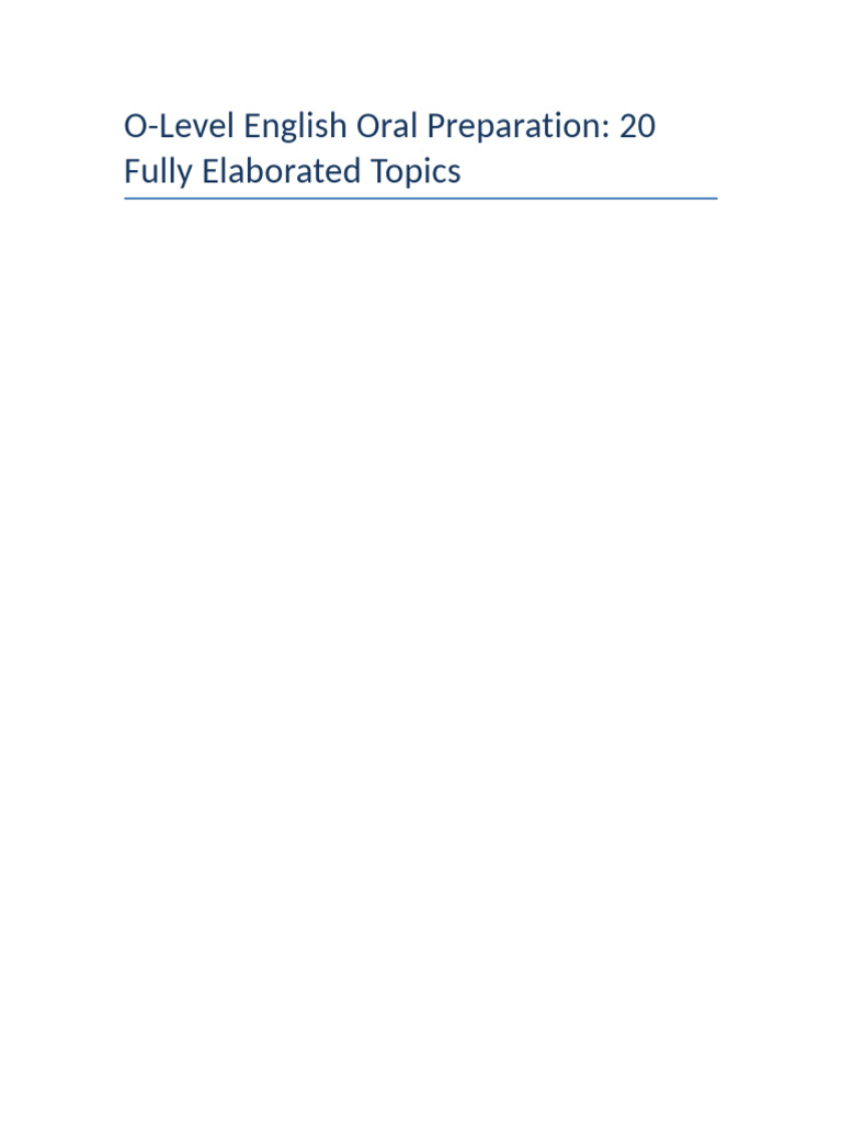 O-Level English Oral 20 Topics FULL Sample | PDF