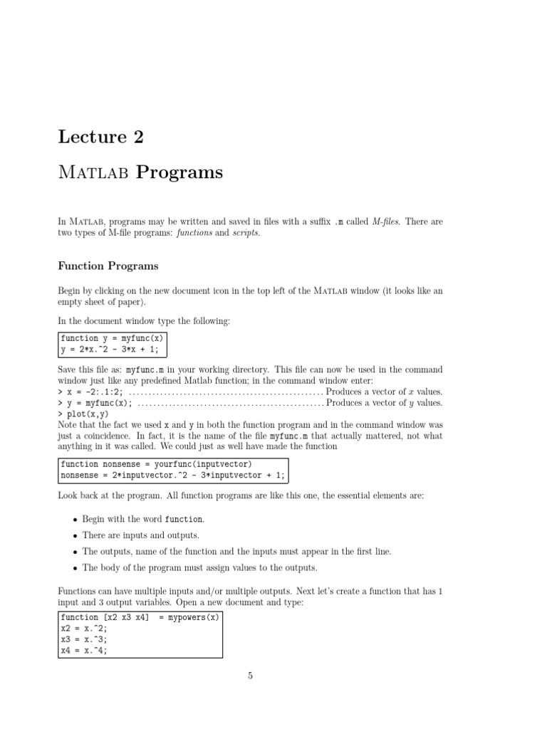 Lab 2 - Matlab Programs | PDF | Function (Mathematics) | Matlab