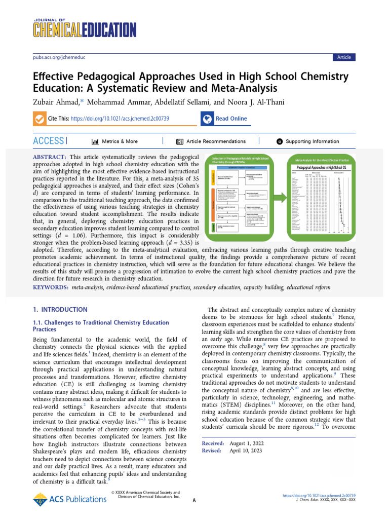 1 High School Chemistry Education A Systematic Review and Meta-Analysis ...