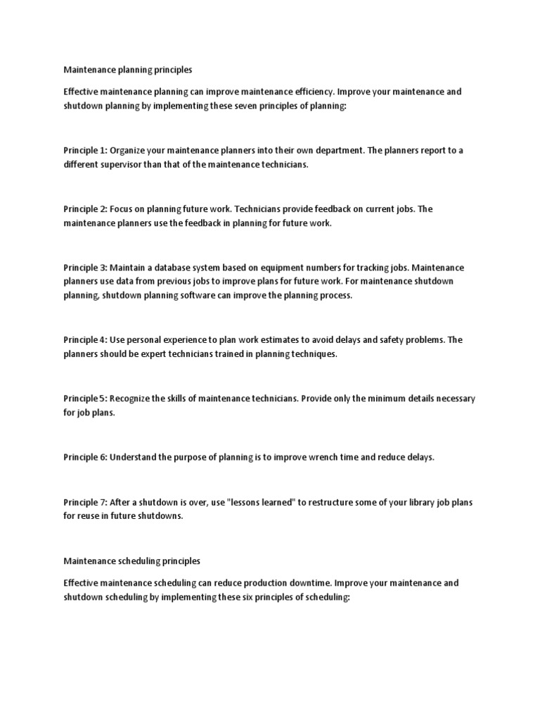 Maintenance Planning Principles | PDF | Scheduling (Computing) | Return ...